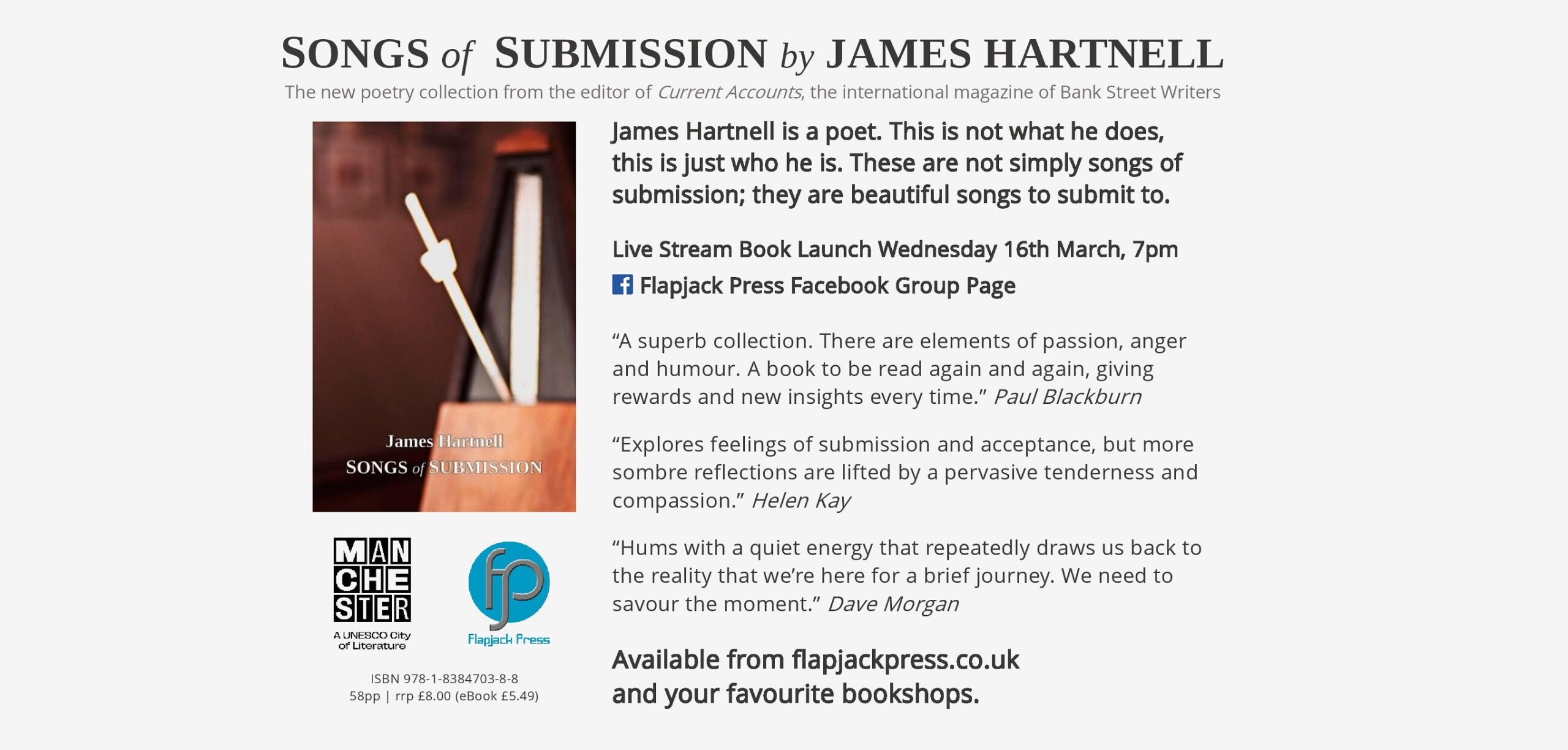 Book Launch: Songs of Submission by James Hartnell - Manchester City of ...