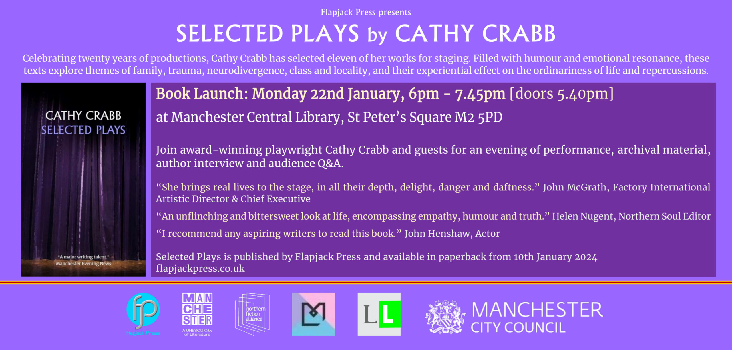 Book launch: Selected Plays by Cathy Crabb - Manchester City of Literature