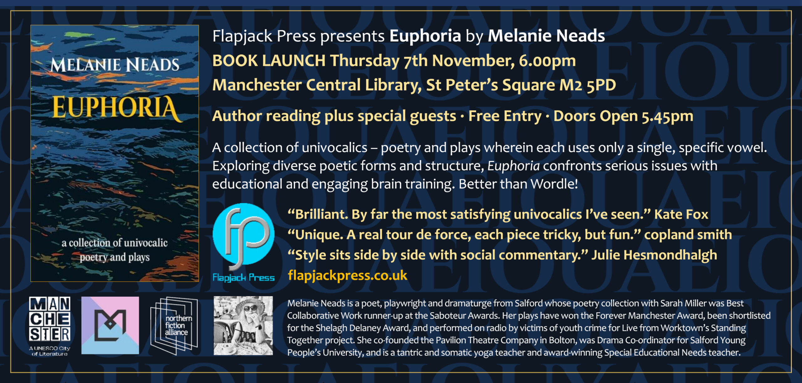 Book Launch: EUPHORIA by Melanie Neads - Manchester City of Literature